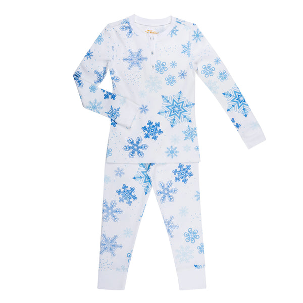 Blue Snowflake Print PJs - Winter Long Sleeve Pajama Set | Petidoux